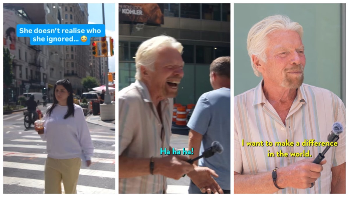 Bilionário Richard Branson é ignorado nas ruas de Nova York enquanto tenta divulgar projeto; vídeo