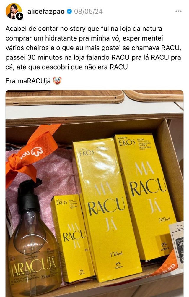 Natura 'Racu': Consumidora viraliza com erro em nome de produto com ...